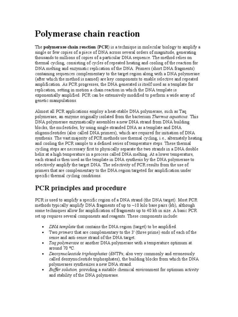 Polymerase Chain Reaction | PDF | Polymerase Chain Reaction | Primer (Molecular Biology)