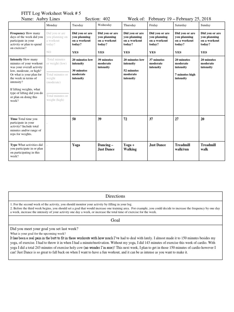 Fitt Log Worksheet 5 | PDF | Aerobic Exercise | Physical Exercise