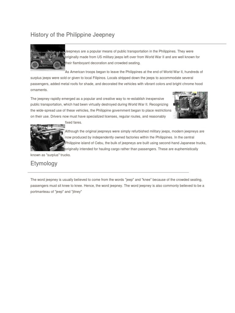 History of The Philippine Jeepney | PDF