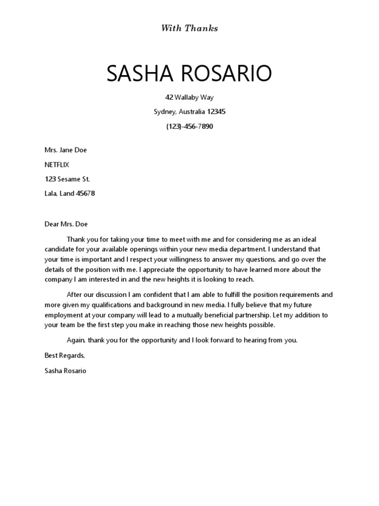 Thank You Letter to Netflix Hiring Manager | PDF