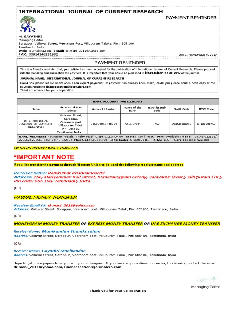 Payment Reminder | PDF | Wire Transfer | Personal Identification Number
