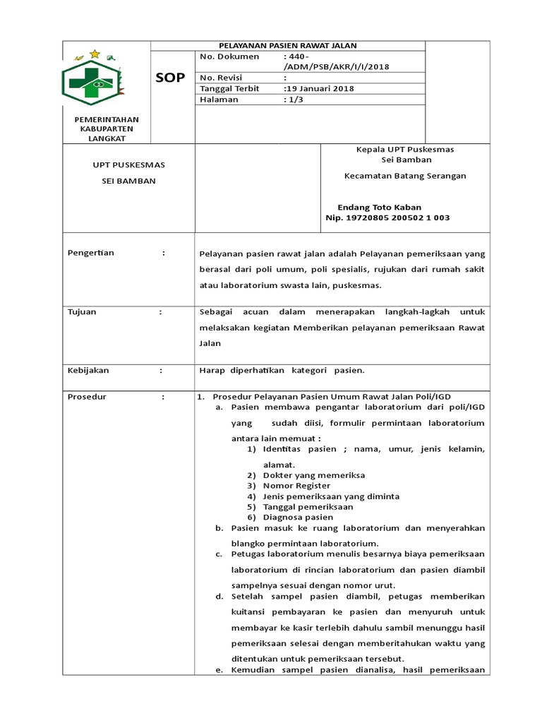 Sop Pelayanan Laboratorium | PDF