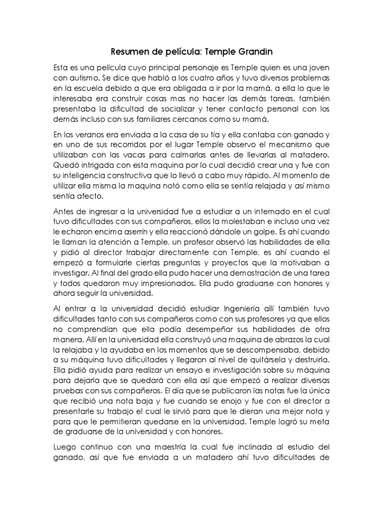 Resumen de Película Temple Grandin | PDF | Ocio