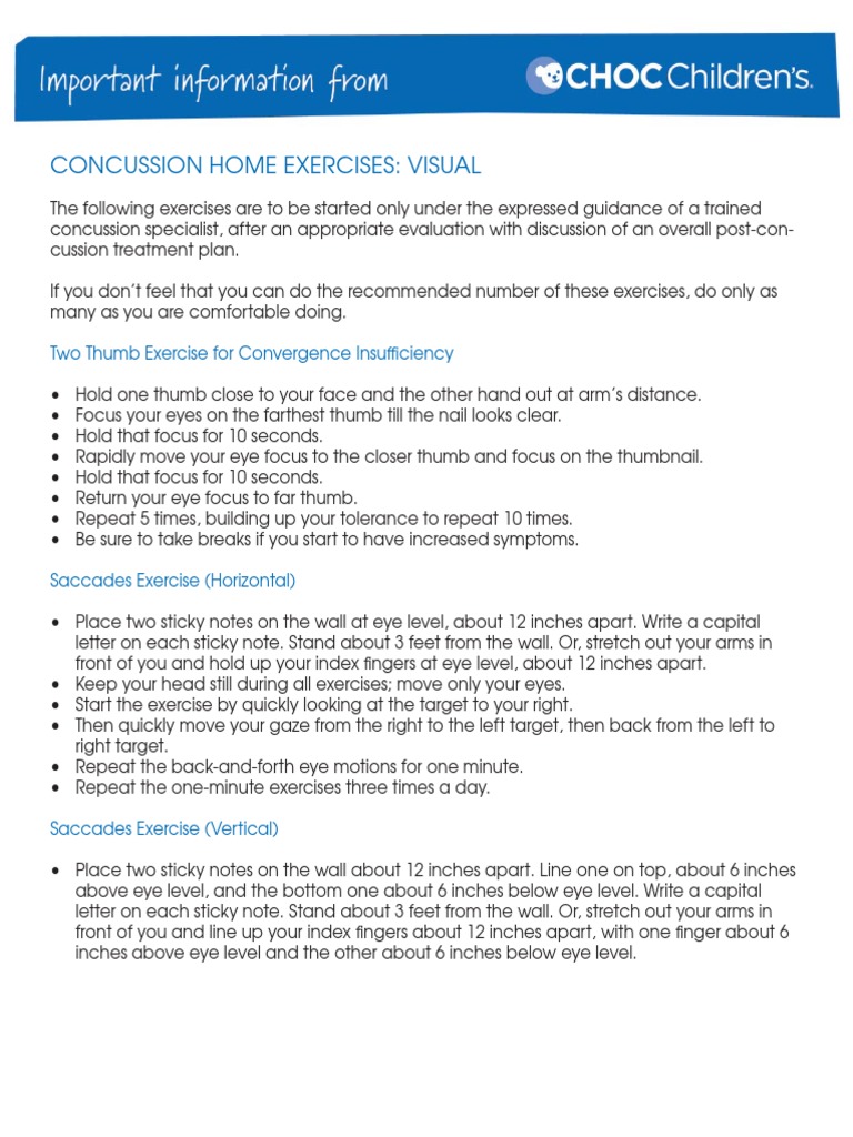 Concussion Visual Exercises CHOC | PDF | Nervous System | Clinical Medicine