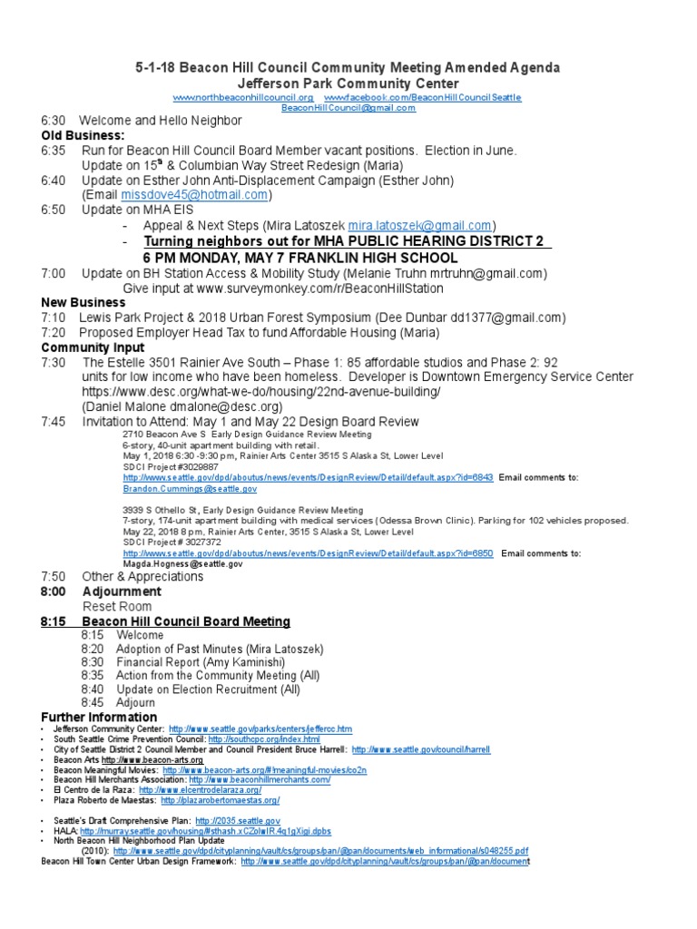 18 BHC Agenda For 5-1 Final | PDF | Travel