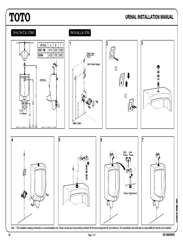 Urinal Installation Manual: Urinal B C 820 1060 705 990 A 415 420 | PDF ...