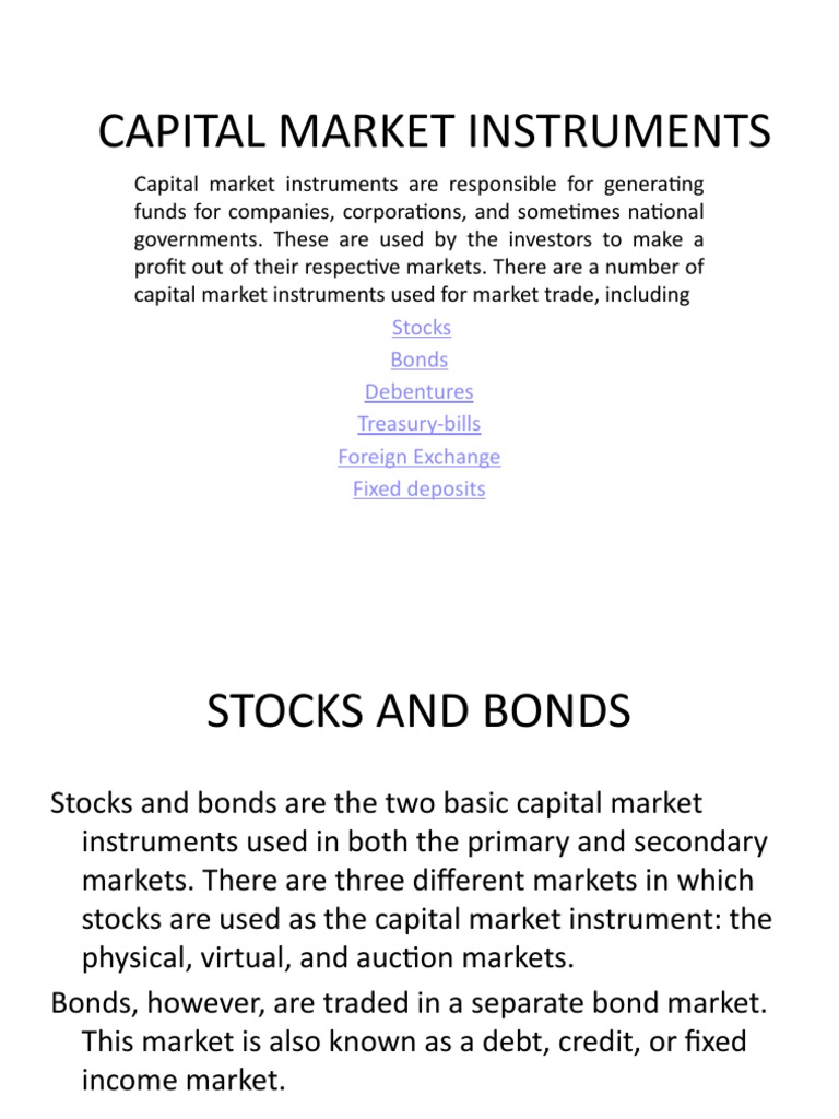 Capital Market Instruments Guide | PDF | Business | Finance & Money Management