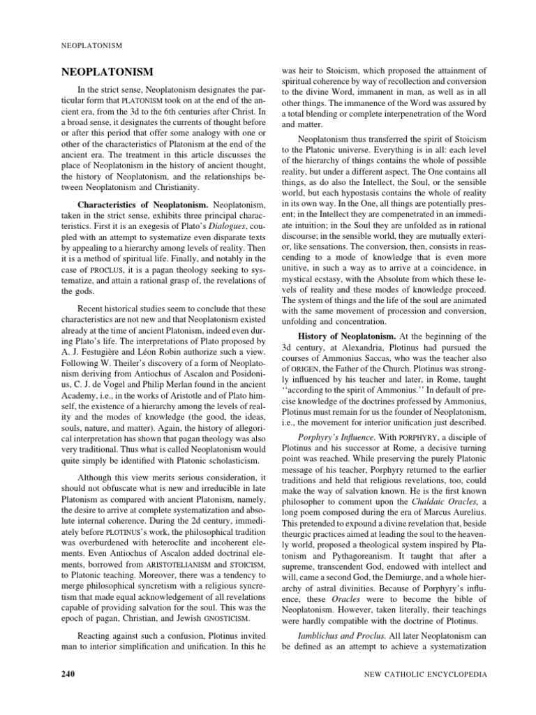 Neoplatonism: Characteristics of Neoplatonism. Neoplatonism | PDF ...