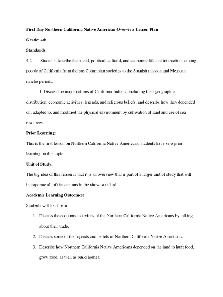 Northern California Native American Lesson | PDF | Indigenous Peoples ...