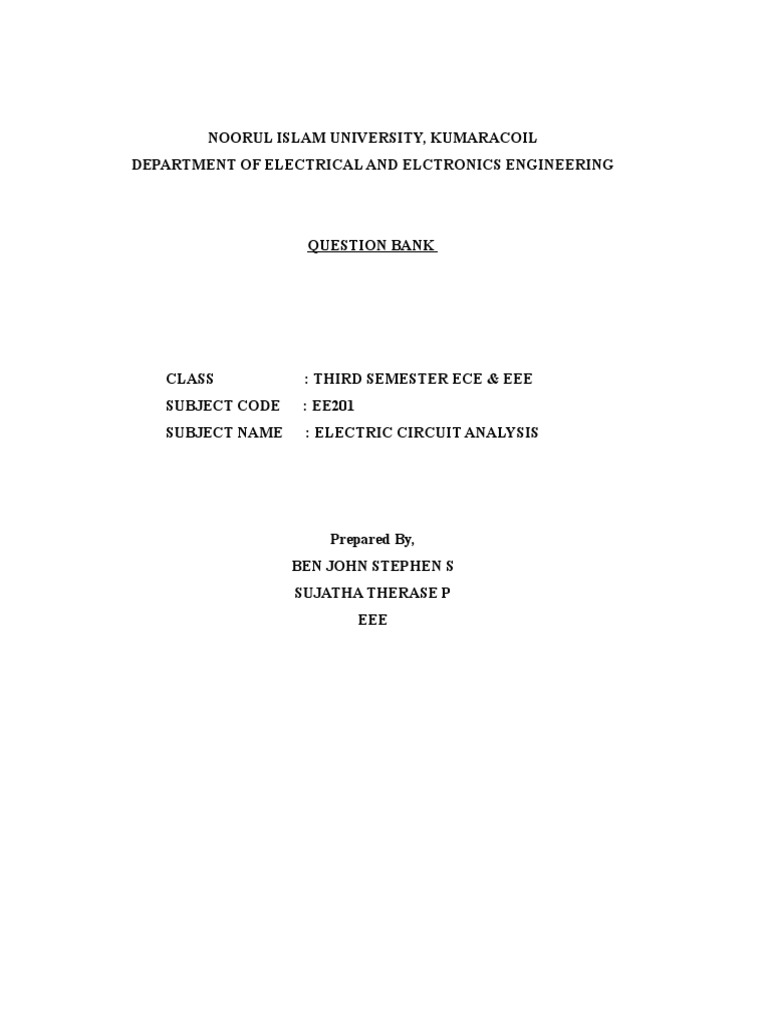 EE201 Electric Circuit Analysis Questions | PDF | Inductance | Series ...