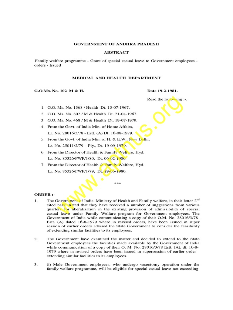 Tubectomy Leave Rules for AP Employees | PDF | Reproductive Rights ...