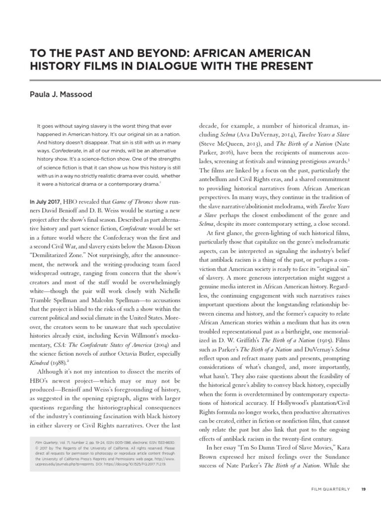 To The Past and Beyond: African American History Films in Dialogue With ...