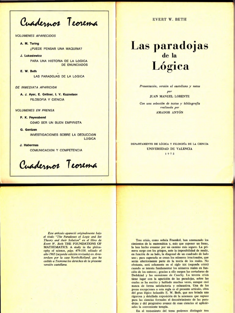 (Cuadernos Teorema 4) Evert W. Beth-Las Paradojas de La Lógica-Revista ...