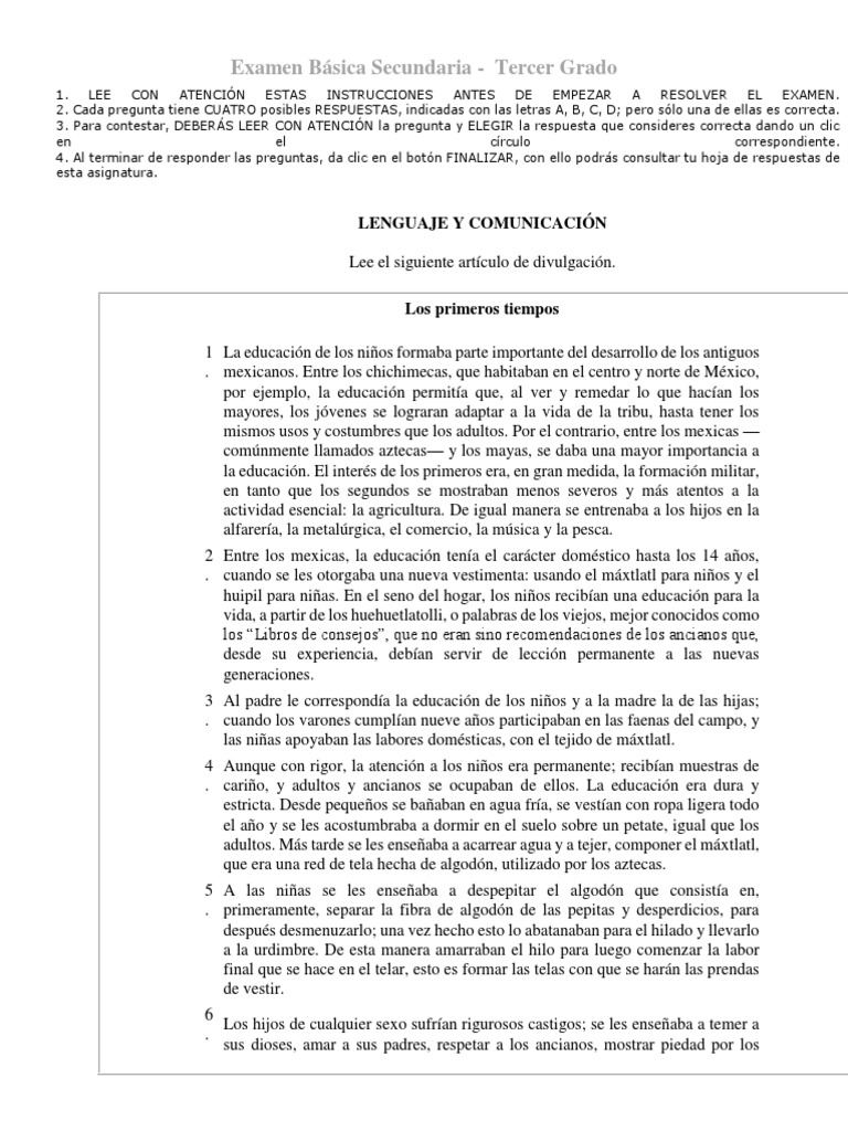 Examen Planea Tercero de Secundaria Con Respuestas | PDF