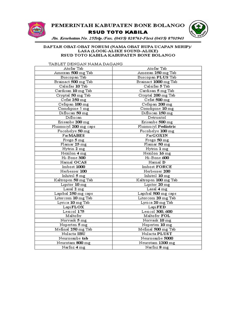 Daftar Obat Norum Lasa | PDF