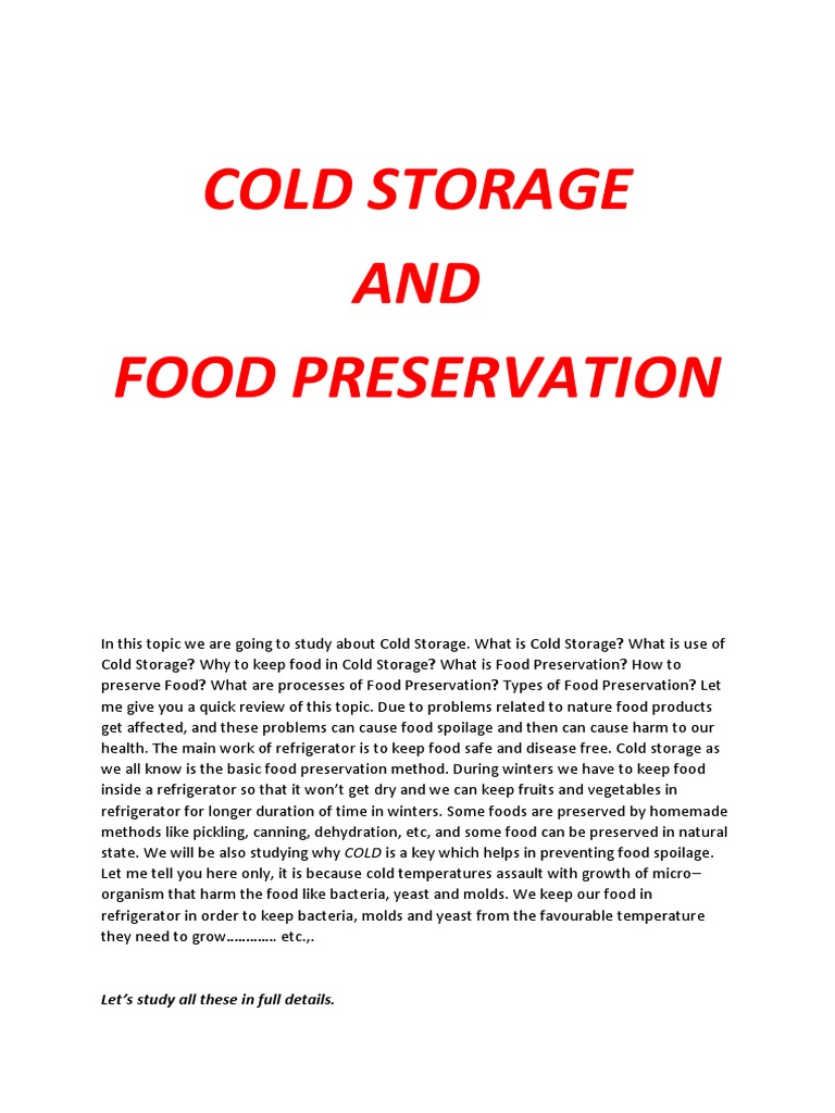 Cold Storage & Food Preservation | PDF | Refrigeration | Food Preservation
