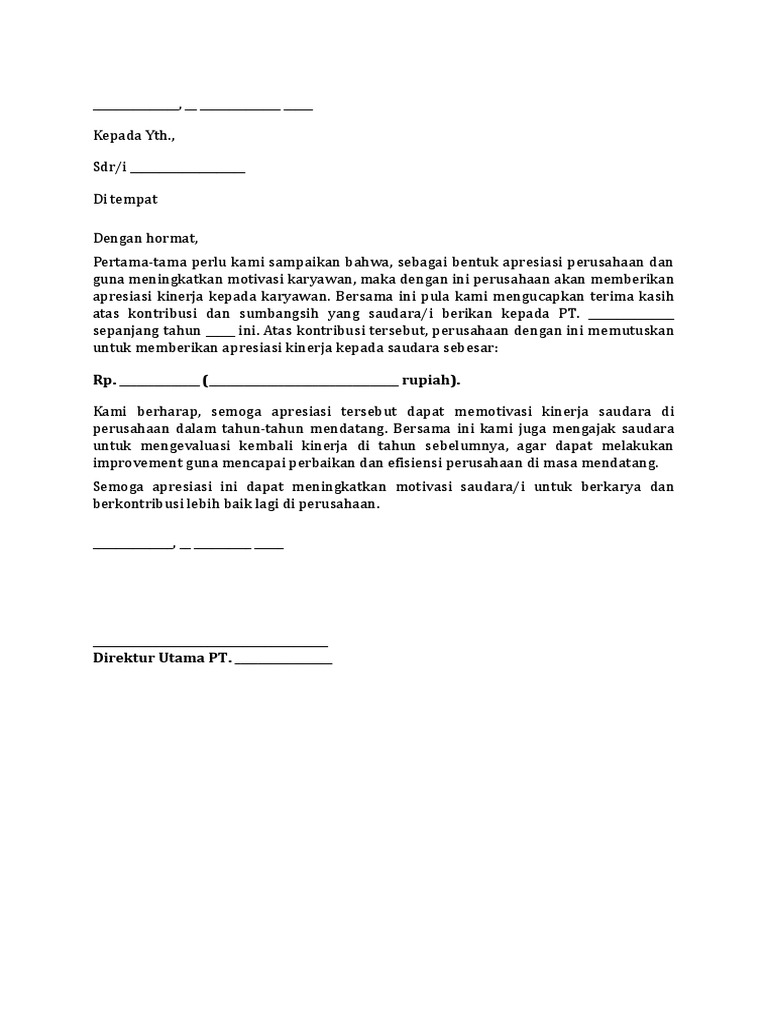 Draf Surat Keputusan Apresiasi Kinerja Karyawan (Bonus Akhir Tahun) | PDF