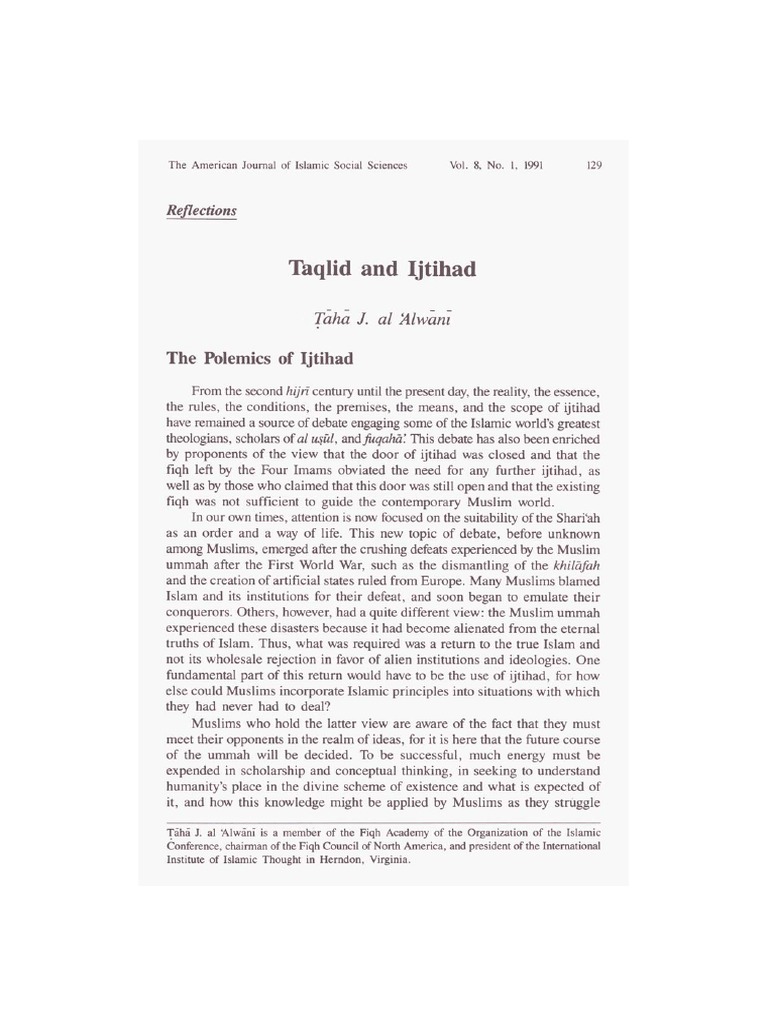 Taqlid and Ijtihad - Taha Jabir Alwani PDF | PDF