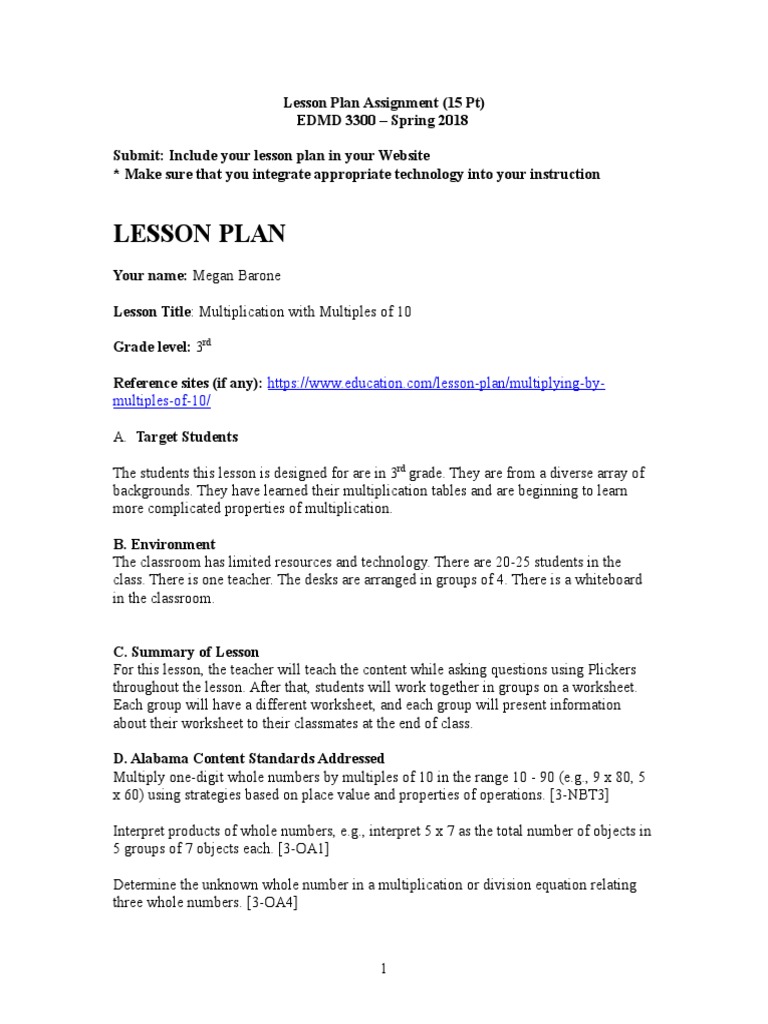 Lesson Plan Multiplication | PDF | Lesson Plan | Teaching