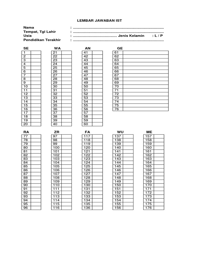 Lembar Jawaban Ist | PDF