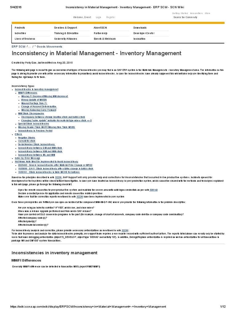 Inconsistency in Material Management Inventory Management: Erp SCM ...