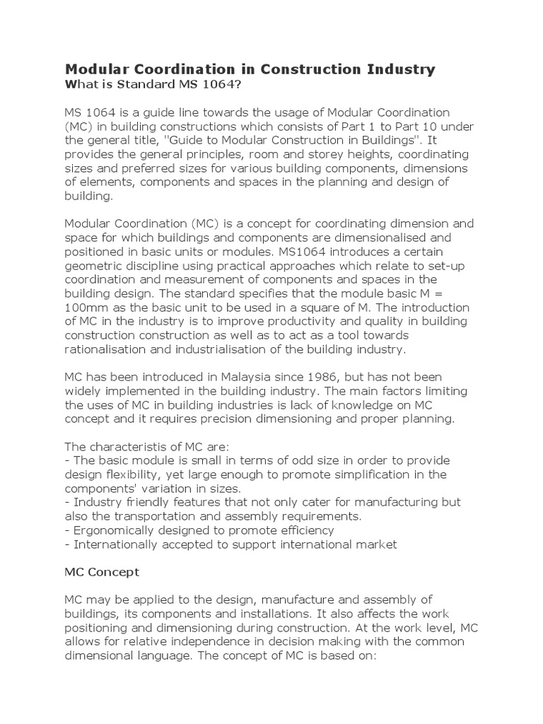 Modular Coordination in Construction Industry | PDF | Modularity | Dimension