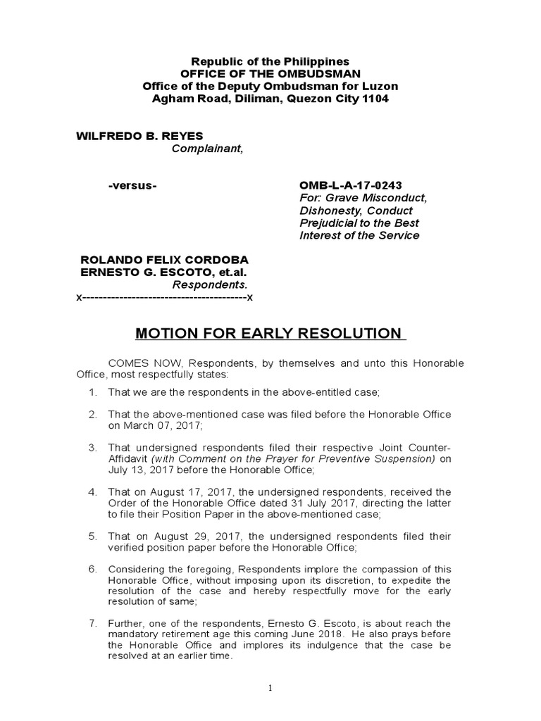 Final Motion To Resolve | PDF | Virtue | Public Law