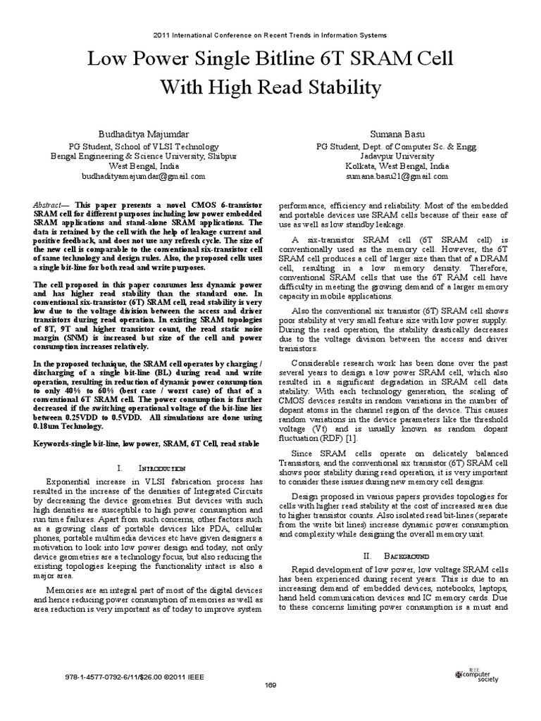 Low Power Single Bitline 6T SRAM Cell With High Read Stability | PDF ...