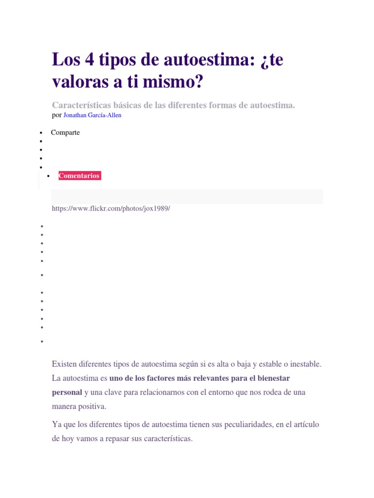 Los 4 Tipos de Autoestima | PDF | Psicología Educacional | Sicología