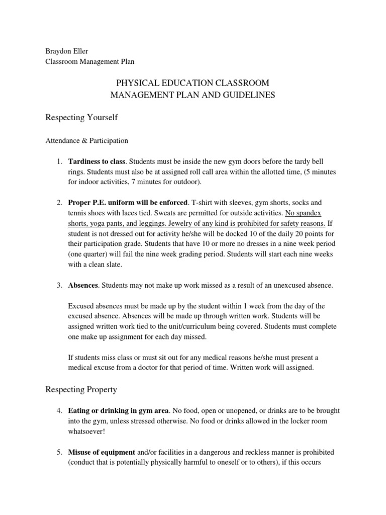 PE Classroom Management Guidelines | PDF | Behavior Modification | Schools