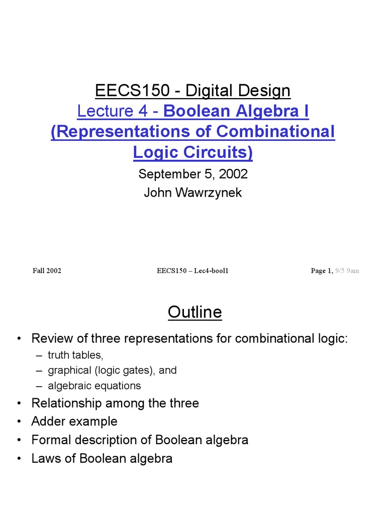 EECS150 - Digital Design: Lecture 4 - Boolean Algebra I | PDF | Boolean ...
