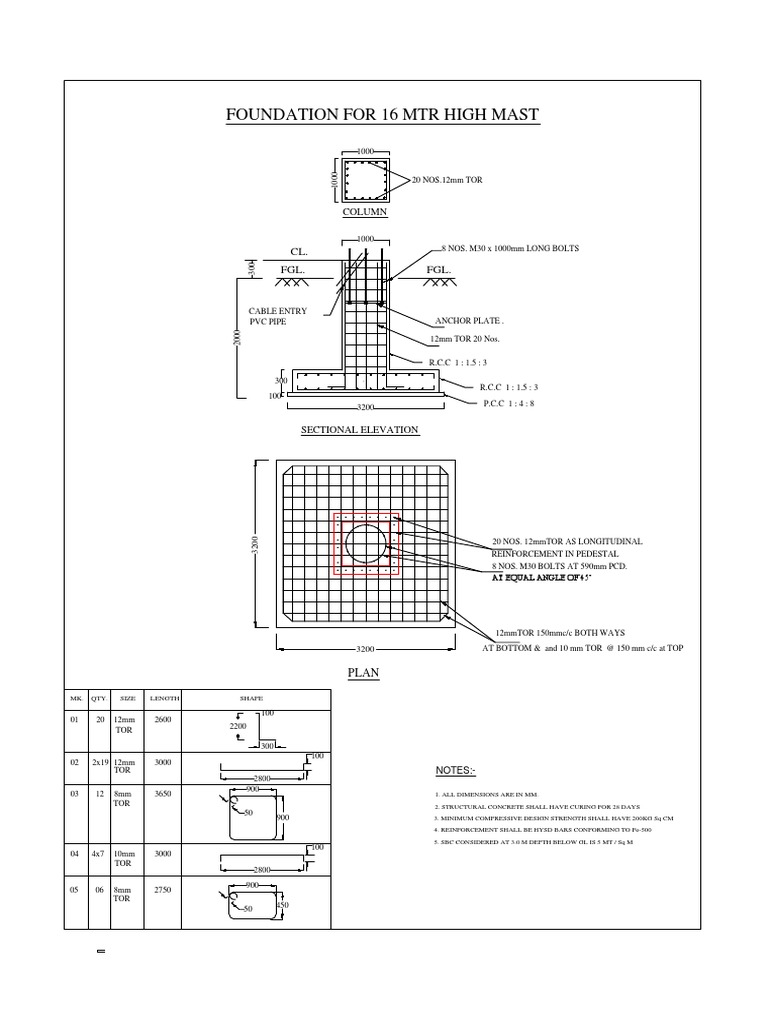 High Mast Foundation Layout - Diagram | PDF | Civil Engineering ...