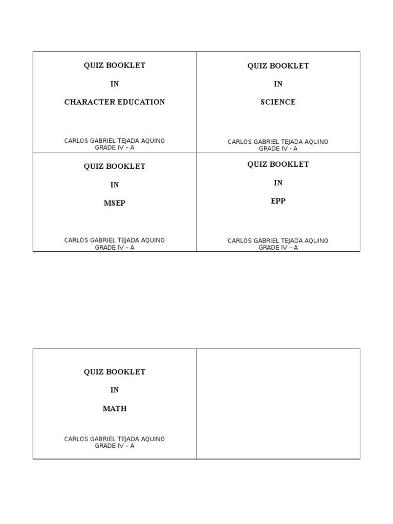 Quiz Booklet IN Character Education Quiz Booklet IN Science | PDF