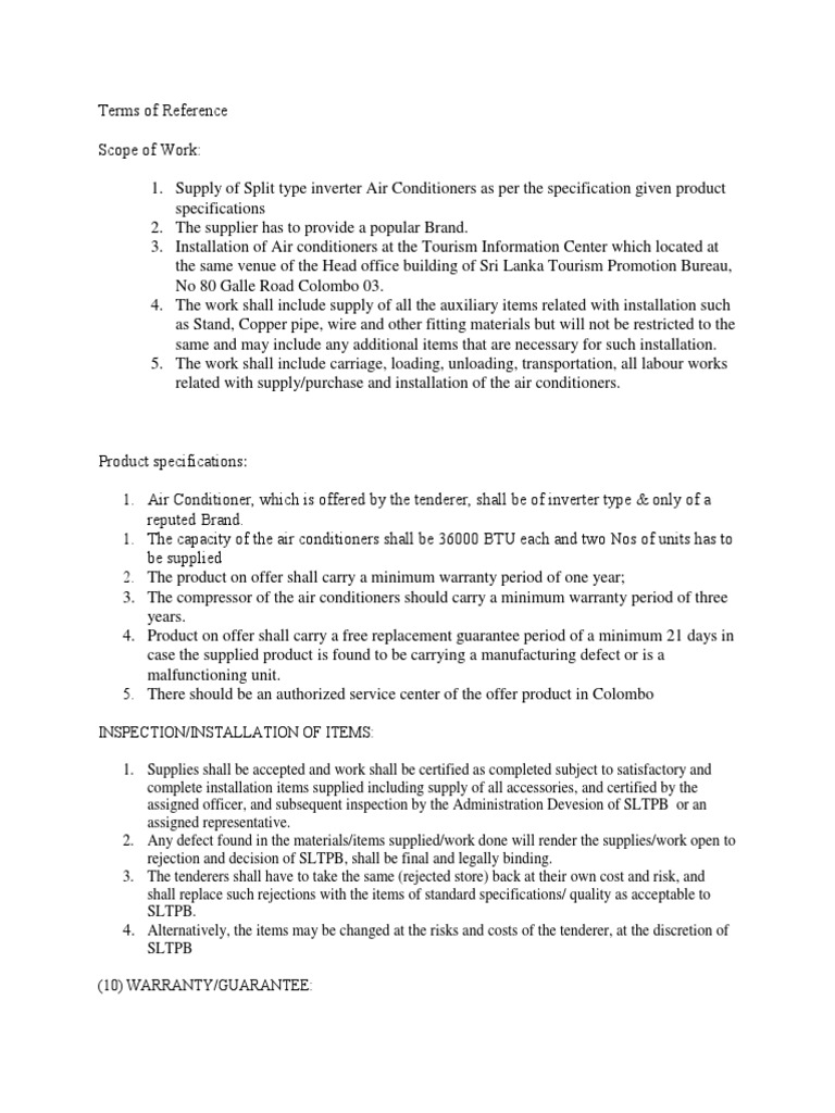 Terms of Reference AC Units | Download Free PDF | Air Conditioning ...