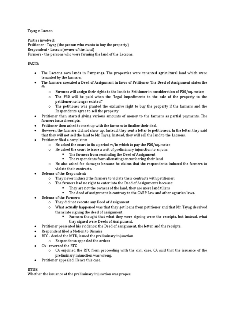 Tayag V Lacson | PDF | Injunction | Assignment (Law)