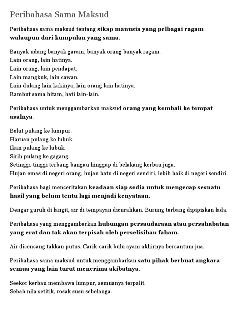 Himpunan Peribahasa Sama Maksud | PDF