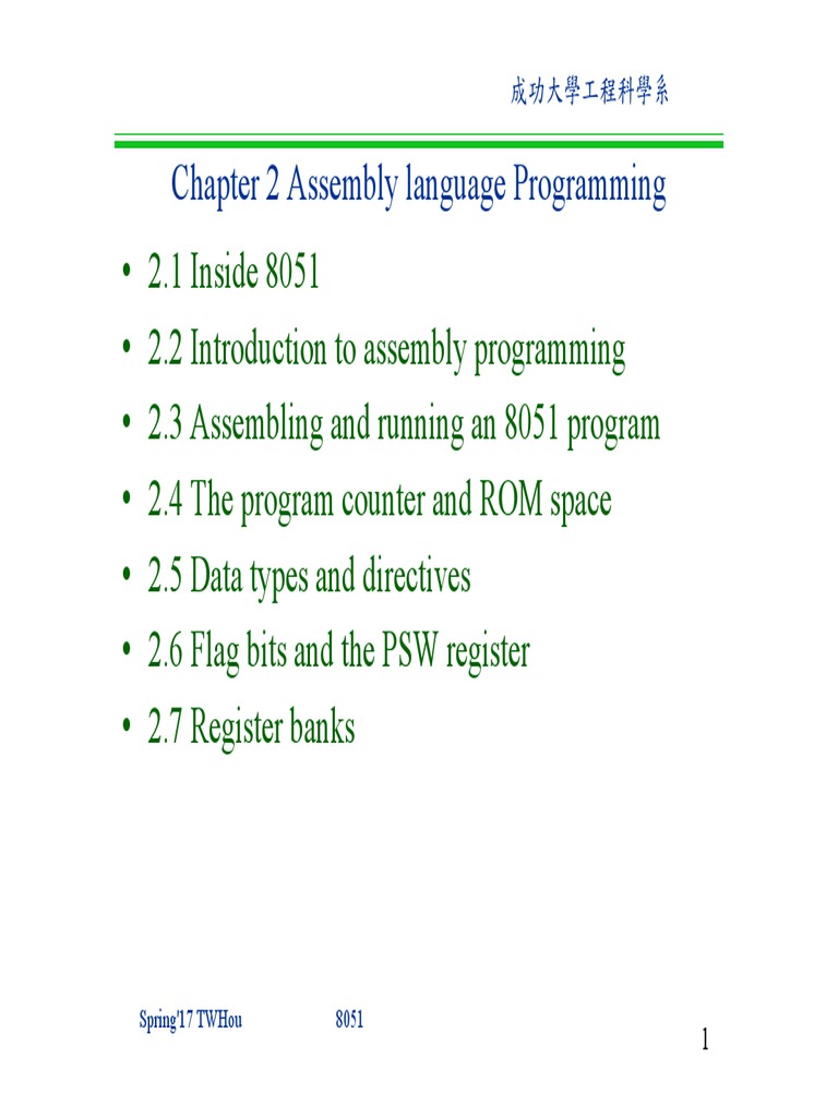 Chapter 2 Assembly Language Programming: Spring'17 Twhou 8051 | PDF ...
