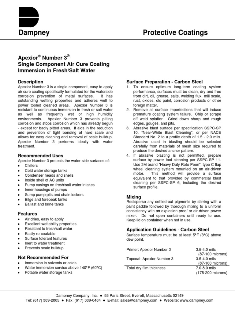 Dampney Protective Coatings: Apexior Number 3 Single Component Air Cure ...