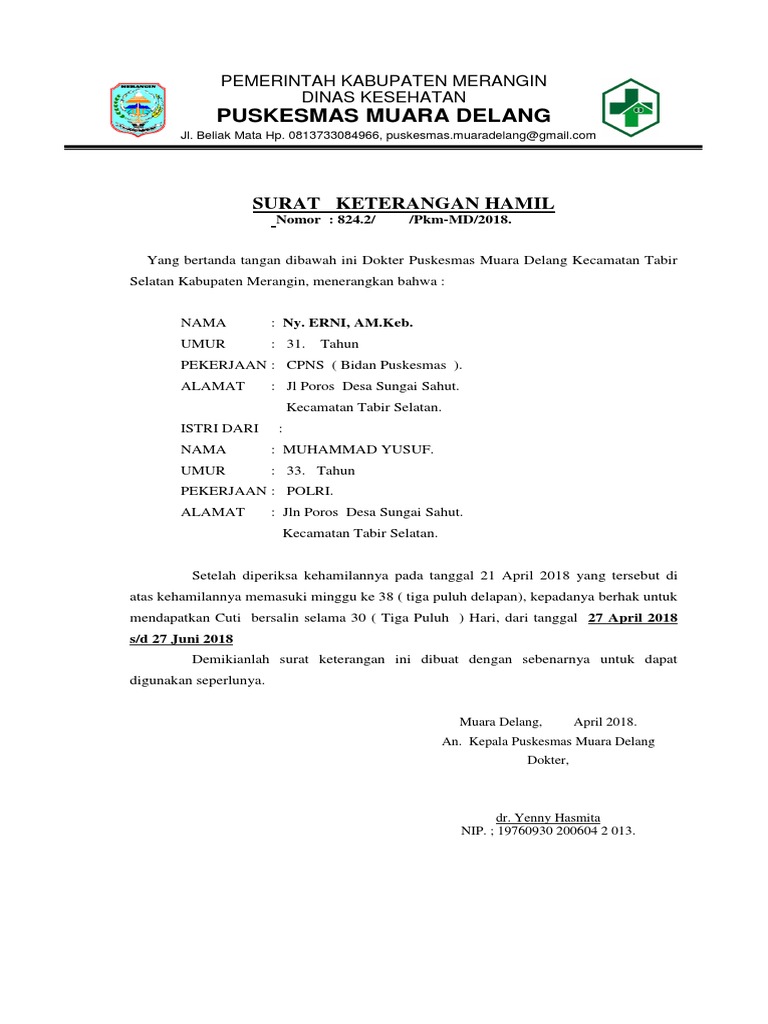Surat Ket. Cuti Hamil Dan Bersalin. | PDF