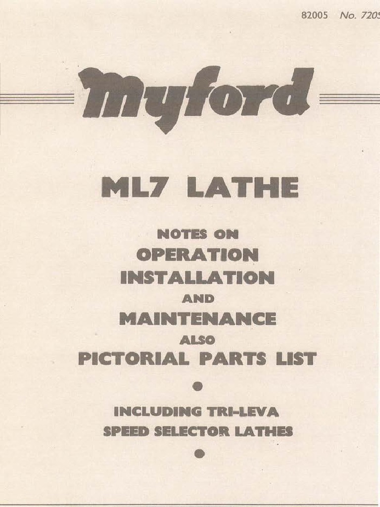 Ml7 Lathe: Operation Installation Maintenance Pictorial Parts List | PDF