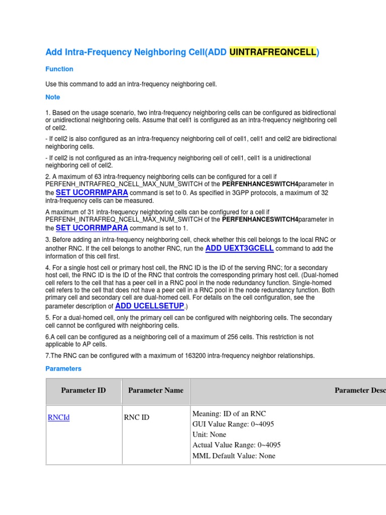 Add Intra-Frequency Neighboring Cell | PDF | Parameter (Computer ...