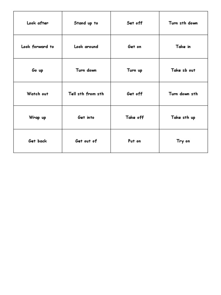 4 in A Row Phrasal Verbs Market Leader | PDF