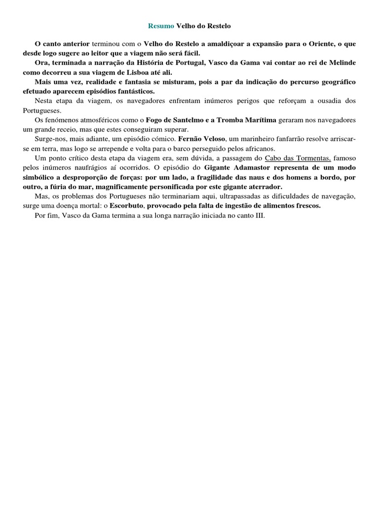 Resumo Velho Do Restelo | PDF | Portugal