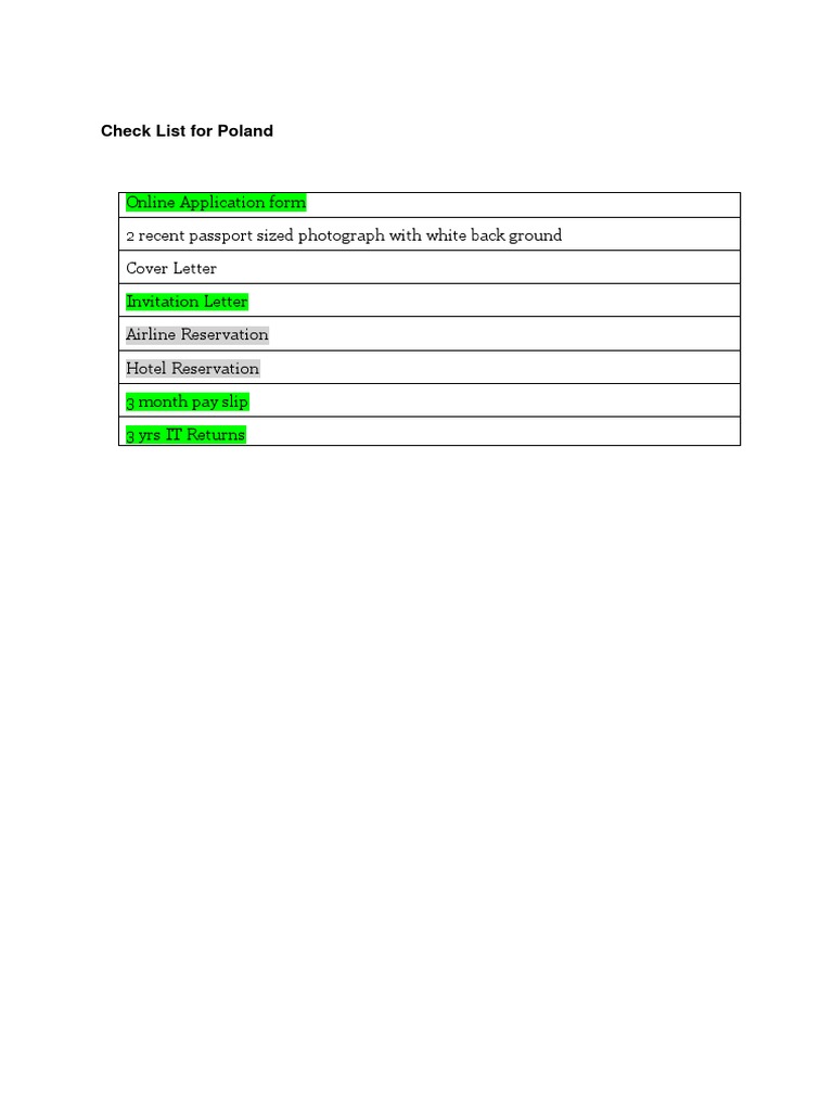 Check List For Poland | PDF