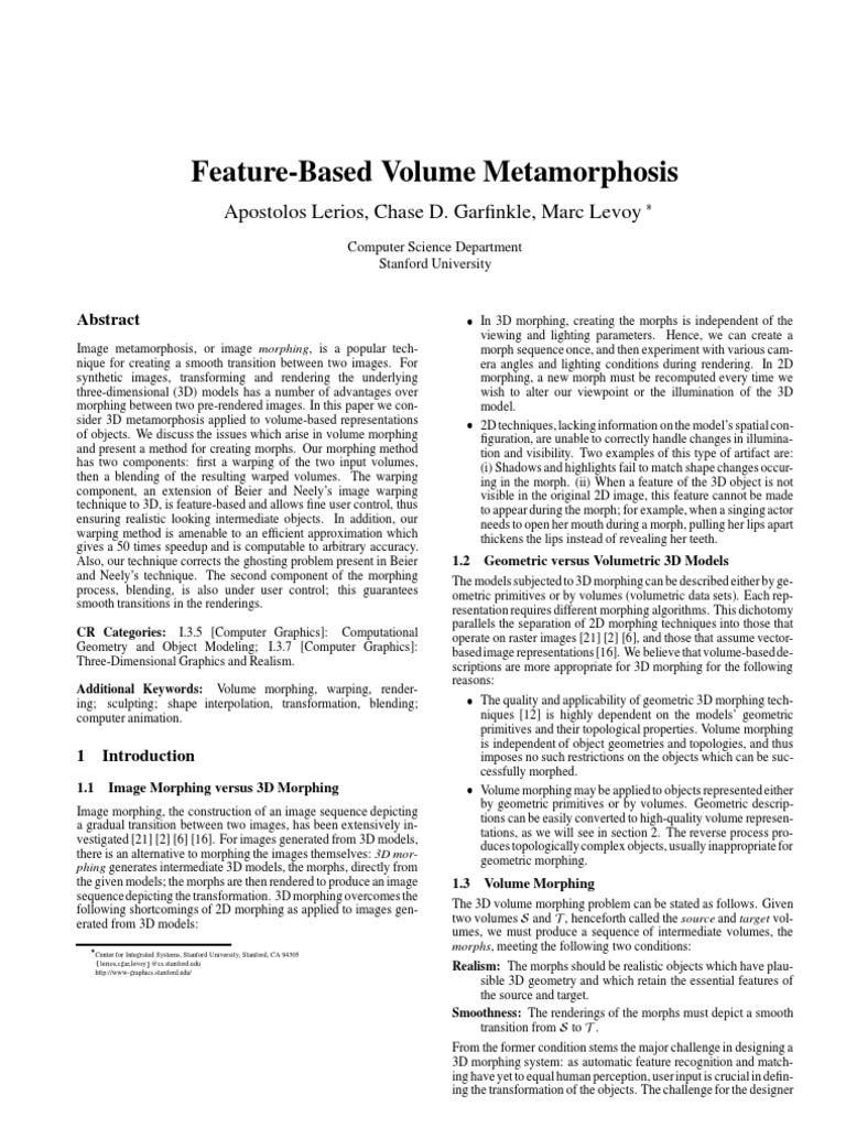 1 - Feature-Based Volume Metamorphosis | PDF | 3 D Computer Graphics ...