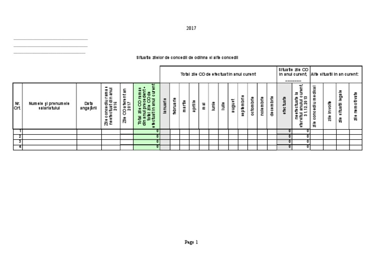 Grafic Planificare Si Realizare Concedii Odihna