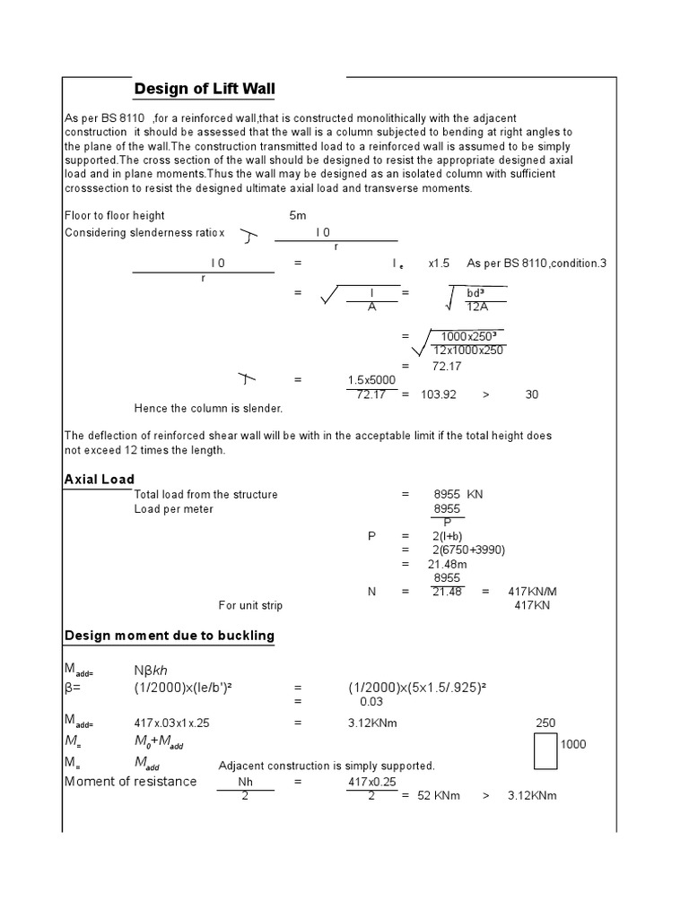 Design of Lift Wall: Axial Load | PDF | Column | Architectural Design