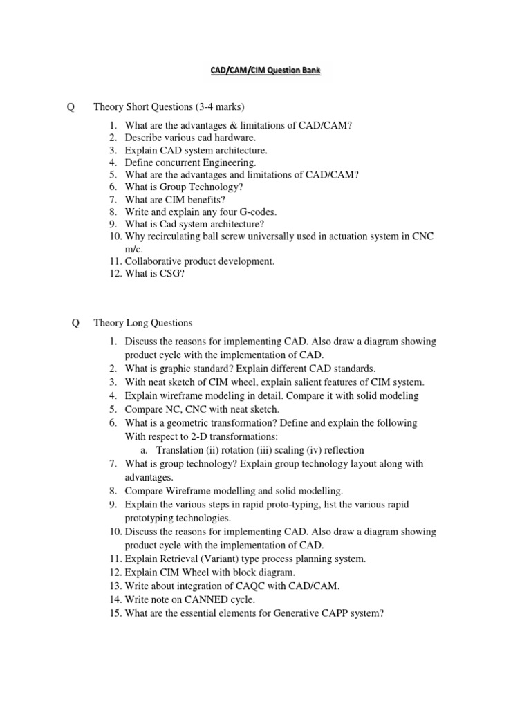CAD/CAM/CIM Comprehensive Question Bank | PDF | Computer Aided Design ...