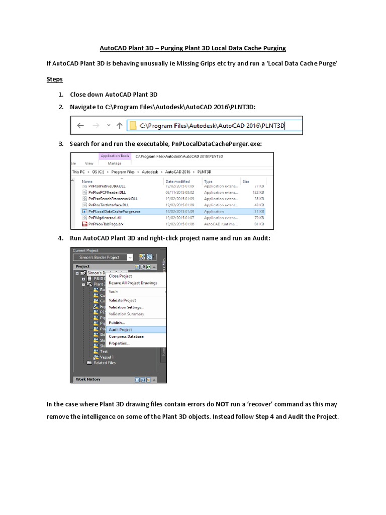 Autocad Plant 3D - Purging Plant 3D Local Data Cache Purging | PDF