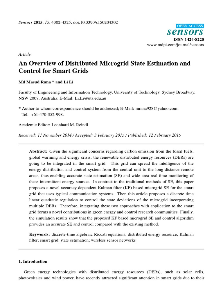 Sensors: An Overview of Distributed Microgrid State Estimation and ...